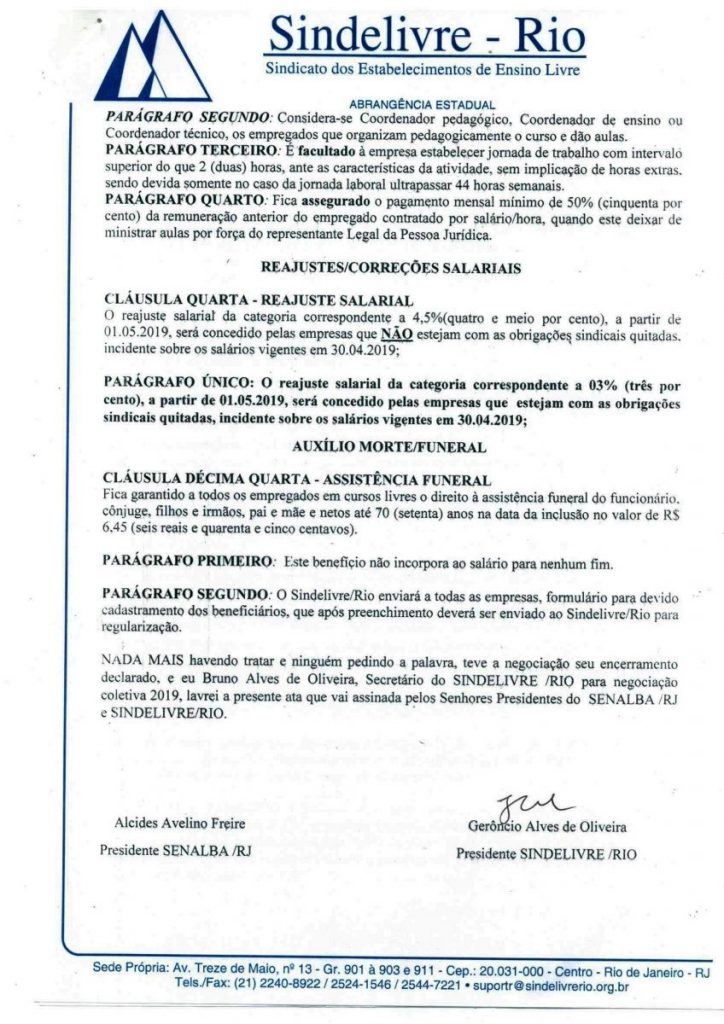 ATA NEGOCIAL 2019/2020 SENALBA / RJ X SINDELIVRE – SindeLivre